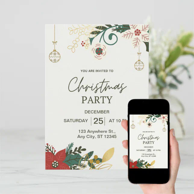 Green Simple Christmas Party Invitation | Zazzle
