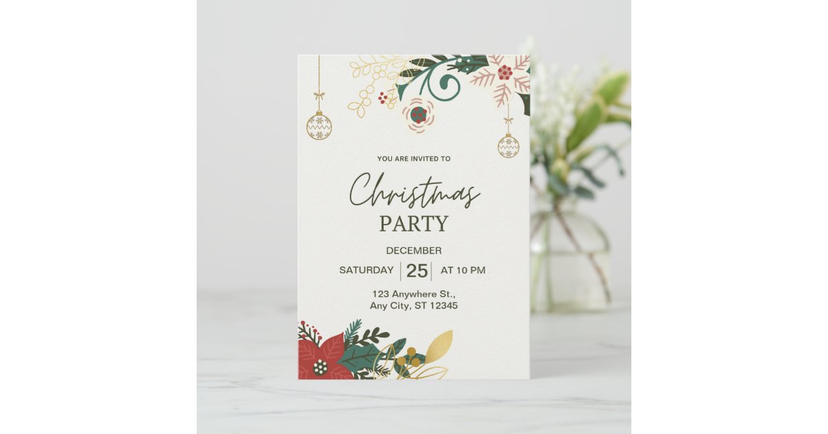 Green Simple Christmas Party Invitation | Zazzle