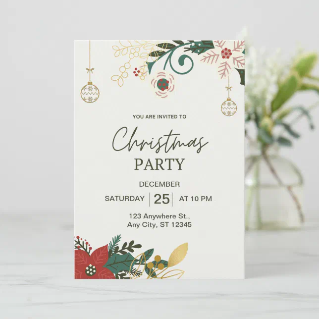 Green Simple Christmas Party Invitation | Zazzle