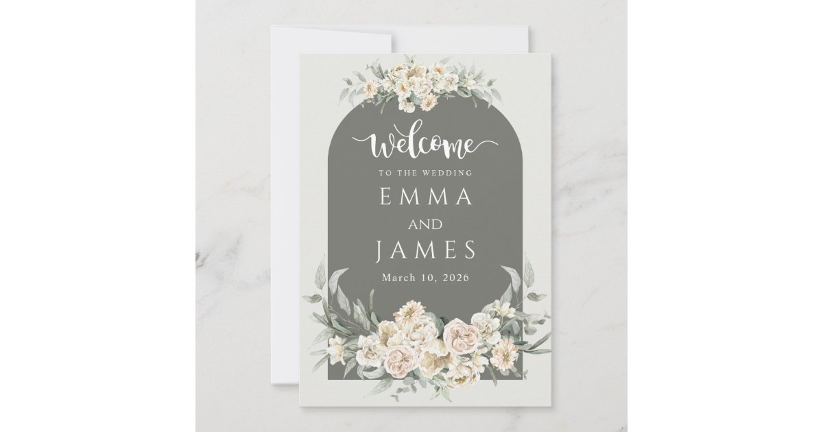 Green simple Flowery Welcome Sign Wedding Invitation | Zazzle