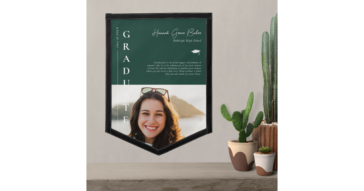 Green | Simple Graduation Photo & Quote Pennant | Zazzle