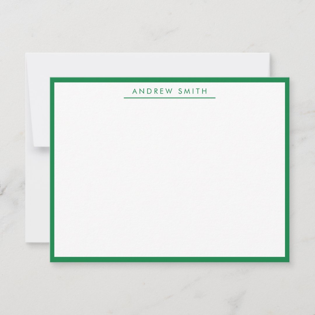 Green Simple Line Modern Stylish Elegant Formal Note Card | Zazzle