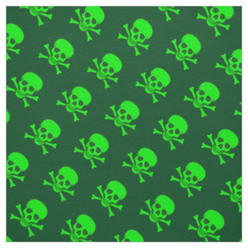 Green Skull and Crossbones Pattern Fabric | Zazzle
