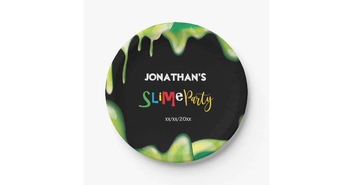 Green slime boys birthday party paper plates | Zazzle