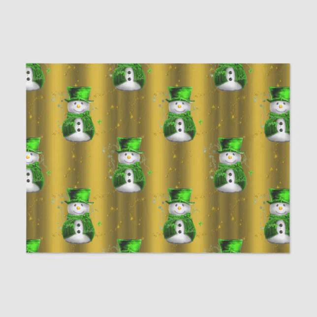 Green Snowman on Gold Christmas Tissue Paper | Zazzle
