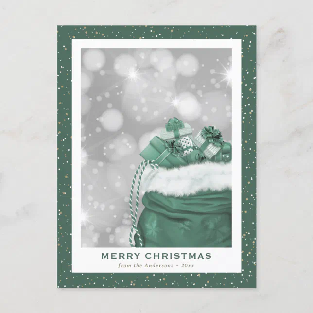 Green Snowy Merry Christmas Holiday Postcard | Zazzle