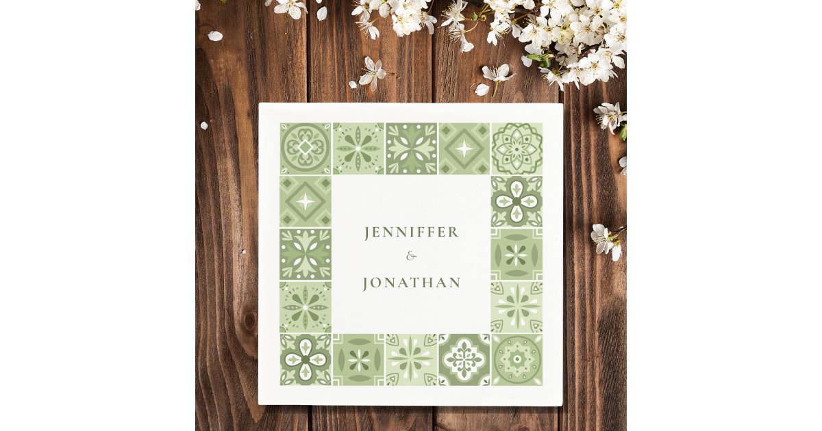 Green Spanish tiles invitation Napkins | Zazzle
