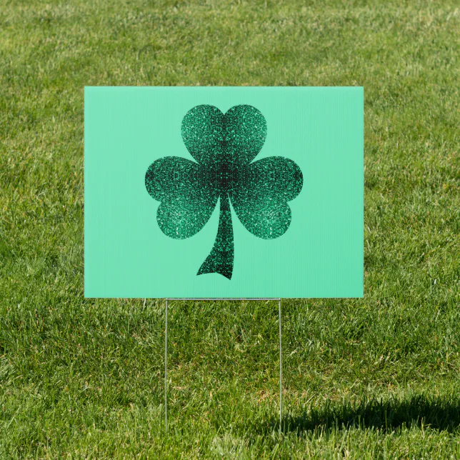 Green Sparkles Shamrock St. Patrick' Day turquoise Yard Sign | Zazzle