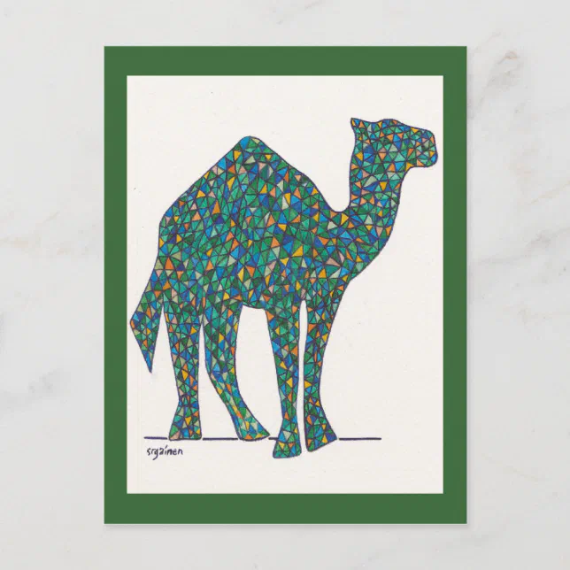 Green Stained Glass Camel Post Card | Zazzle