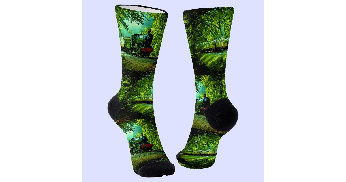 Green Steam Train Engine Old Locomotive Socks | Zazzle