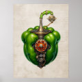 Green Steampunk Bell pepper wall art, kitchen Poster | Zazzle