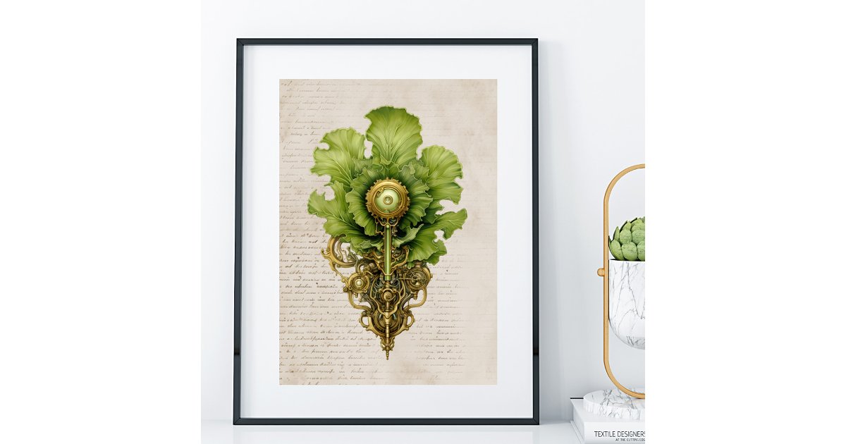 Green Steampunk lettuce wall art, kitchen Poster | Zazzle