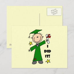 Green Stick Figure Boy Graduate Announcement Postcard | Zazzle