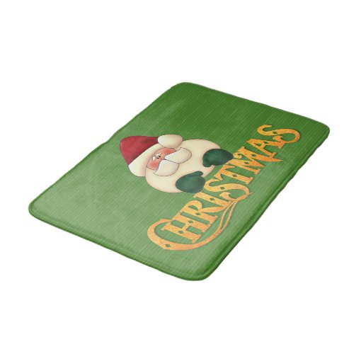 Green Stripes with Gold Christmas and Santa Bath Mat | Zazzle