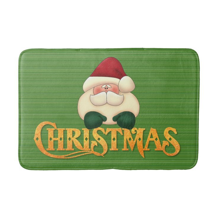 Green Stripes with Gold Christmas and Santa Bath Mat | Zazzle