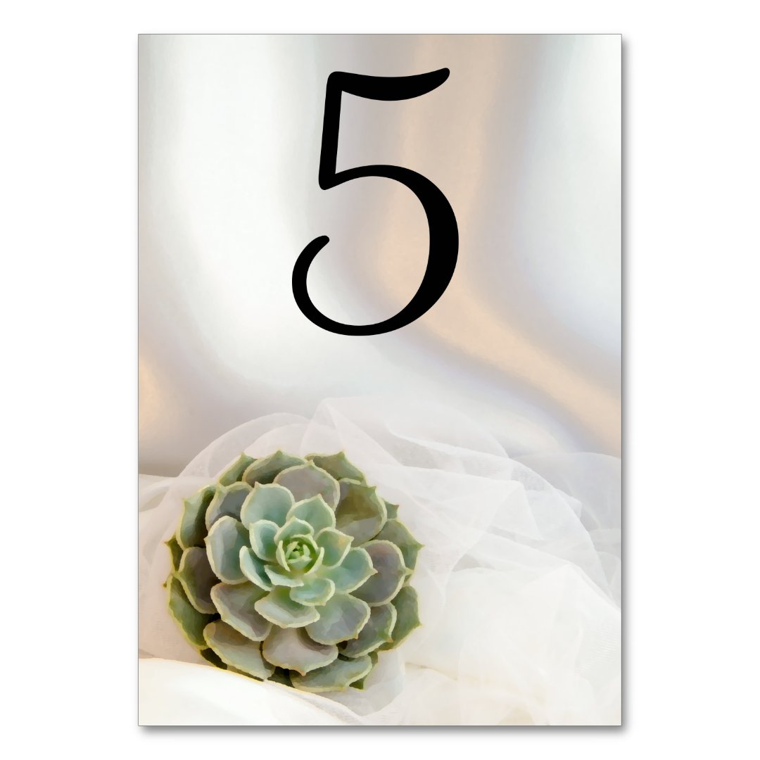 Green Succulent on White Wedding Table Numbers | Zazzle
