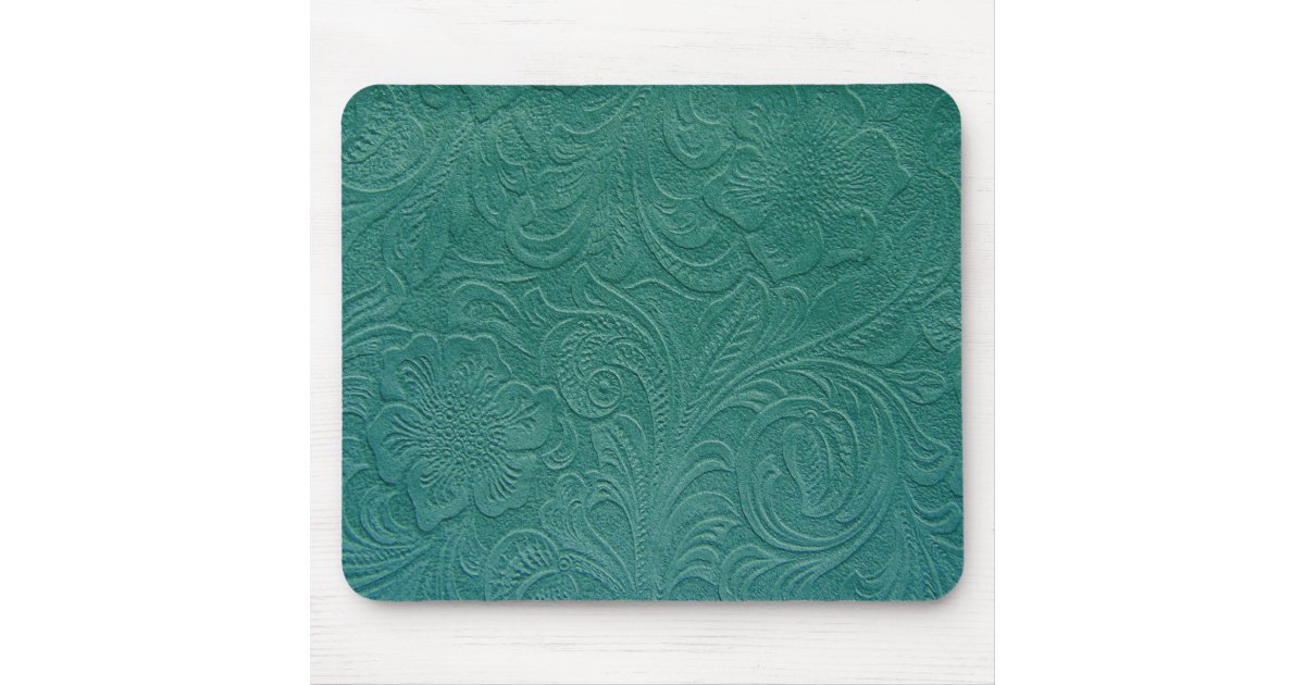Green Suede Leather Look-Embossed Floral Design Mouse Pad | Zazzle