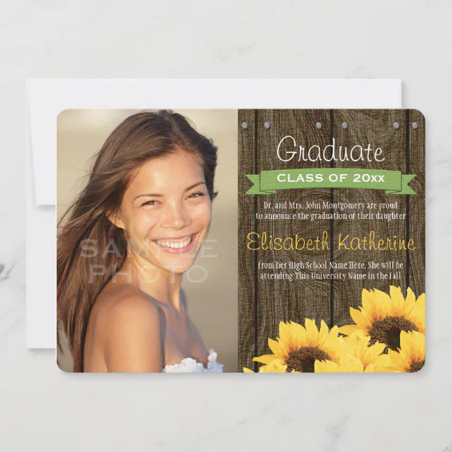 Green Sunflower Graduation Announcement | Zazzle