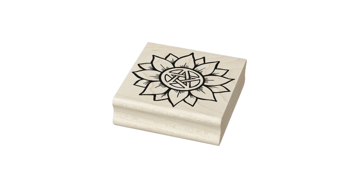Green Sunflower Pentagram Druid Pagan Art Rubber Stamp | Zazzle.com