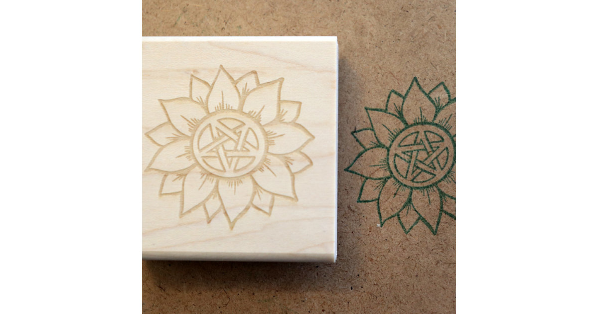 Green Sunflower Pentagram Druid Pagan Art Rubber Stamp | Zazzle