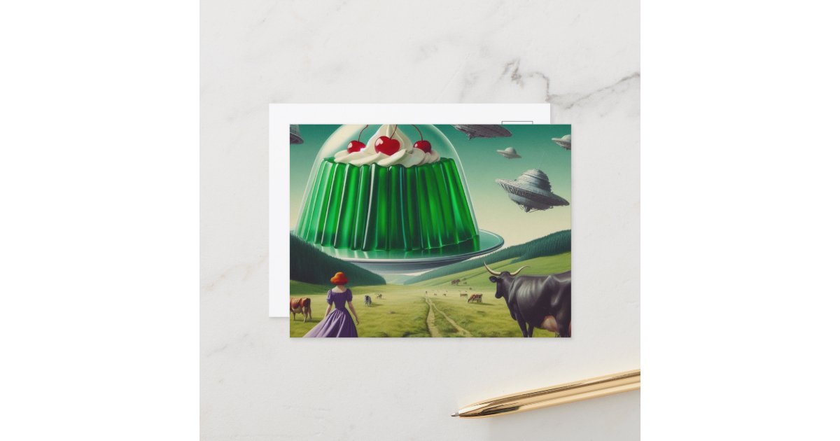 Green Sweet Treat UFOs whipped cream and cherry Postcard | Zazzle