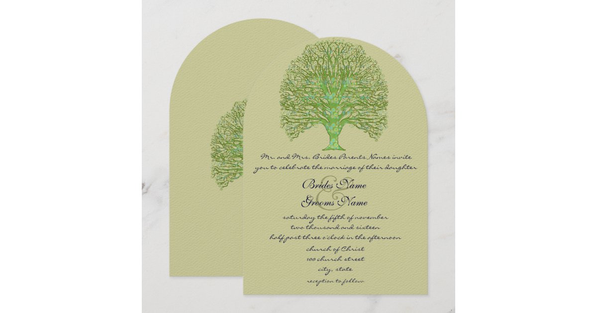 Green Swirl Love Tree Wedding Invitation | Zazzle