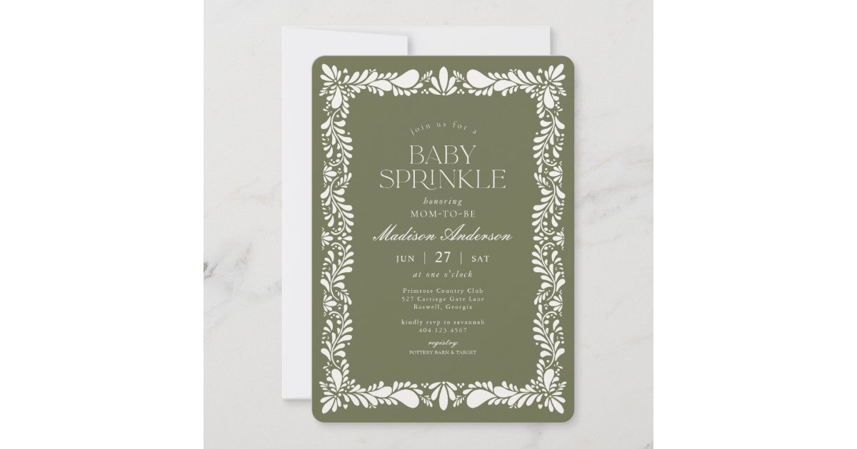 Green Talavera Tile Spanish Fiesta Baby Sprinkle Invitation | Zazzle