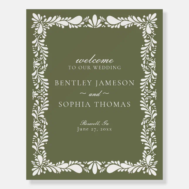 Green Talavera Tile Spanish Fiesta Wedding Welcome Foam Board | Zazzle