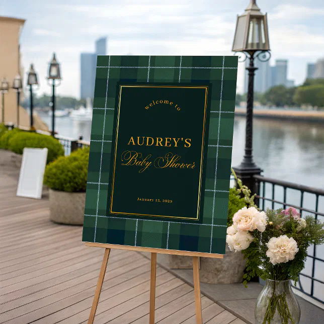 Green Tartan Polo Plaid Baby Shower Welcome Sign | Zazzle