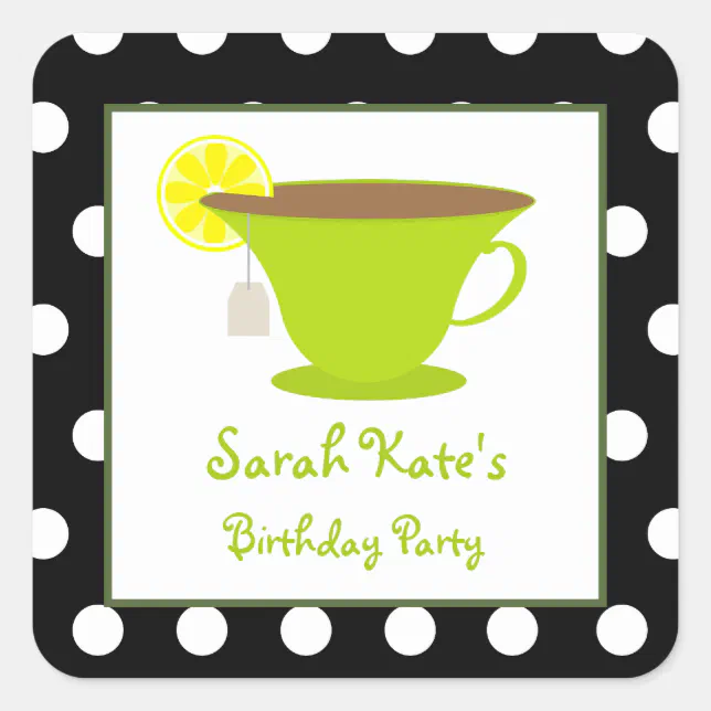 Green Teacup Polka Dot Birthday Party Stickers | Zazzle