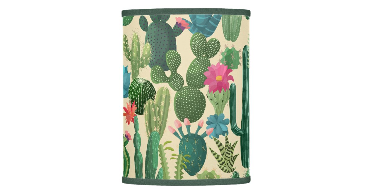 Green Teal Blooming Cacti Pattern Lamp Shade | Zazzle