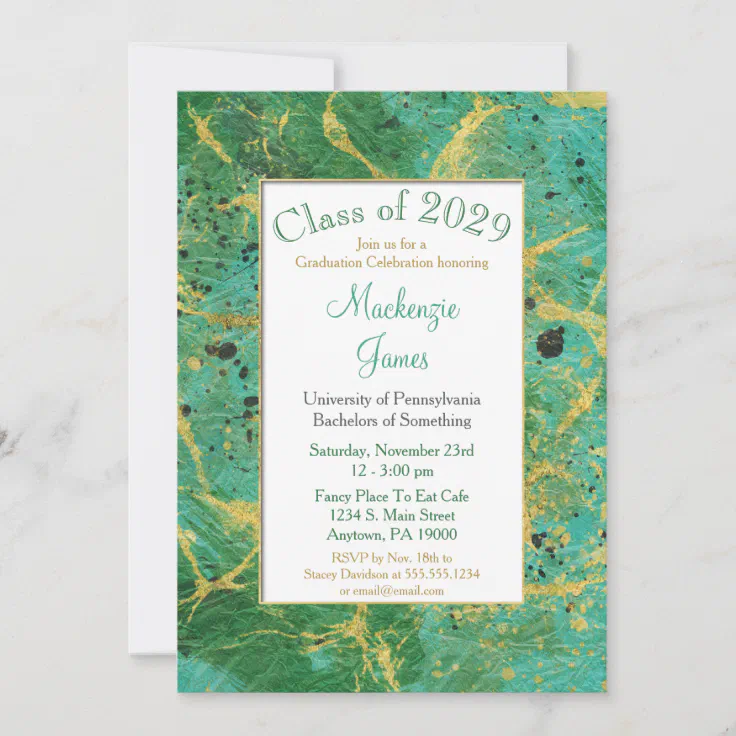 Green Teal Gold Abstract Graduation Invitation | Zazzle