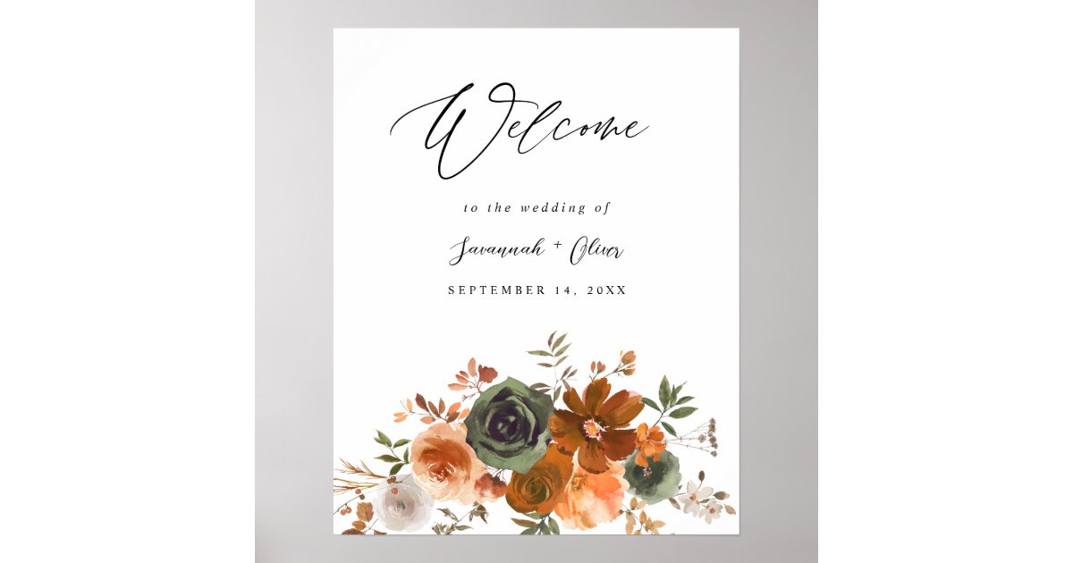 Green & Terra Cotta Floral Welcome Poster | Zazzle