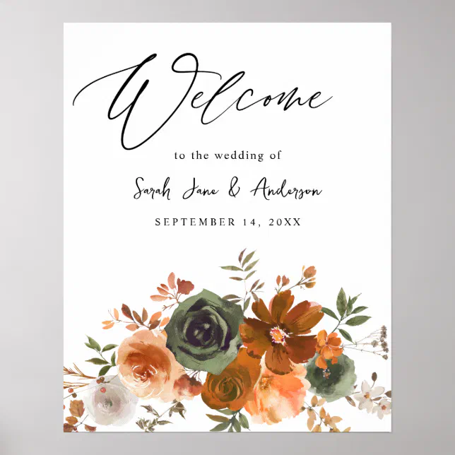 Green & Terra Cotta Floral Welcome Poster | Zazzle