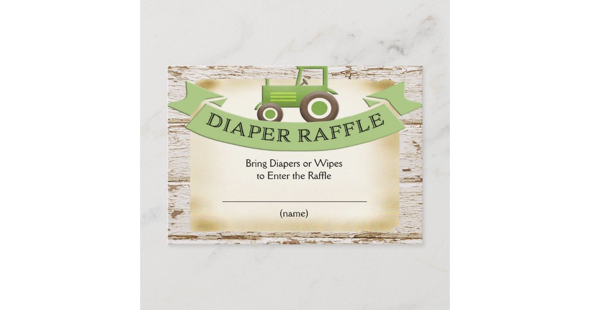 Green Tractor Baby Boy Diaper Raffle Card | Zazzle