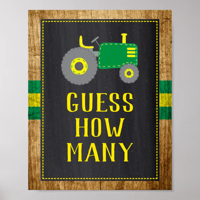 Green Tractor Baby Shower Guess How Many Game Sign | Zazzle