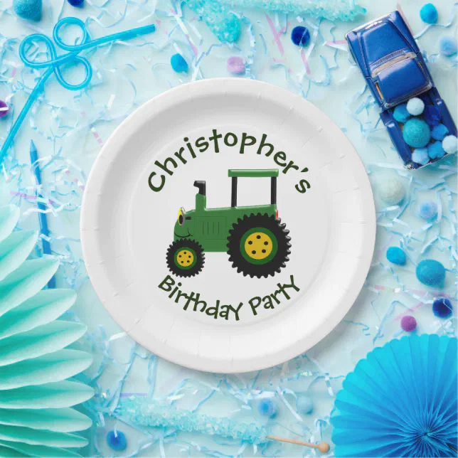 Green Tractor Design Personalised Birthday Party Paper Plates | Zazzle