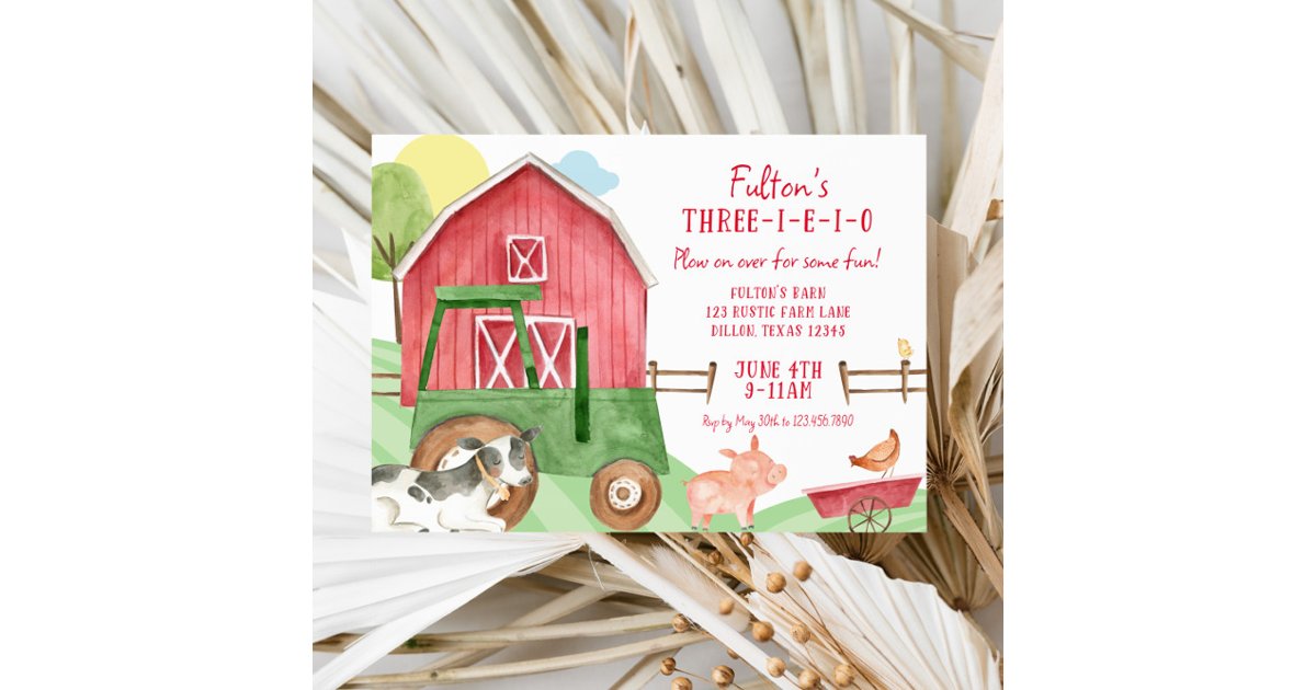 Green Tractor Farm Animals Birthday Invitation | Zazzle