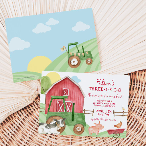 Green Tractor Farm Animals Birthday Invitation | Zazzle