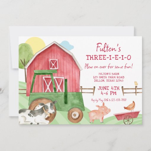 Green Tractor Farm Animals Birthday Invitation | Zazzle
