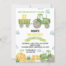 Green Tractor Farm Birthday Party Invitation | Zazzle
