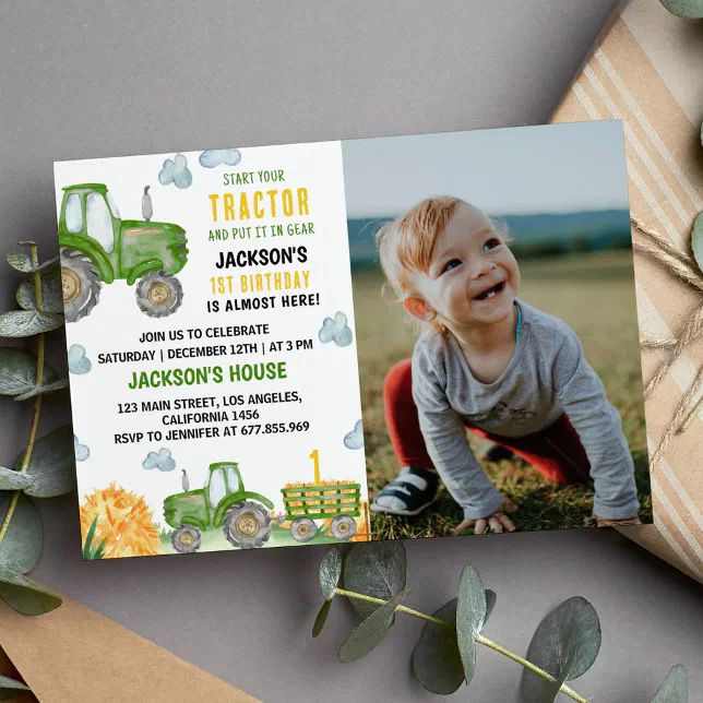 Green Tractor Farm Birthday Party Invitation | Zazzle