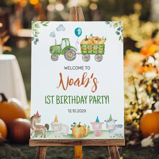 Green Tractor Farm Birthday Welcome Sign | Zazzle