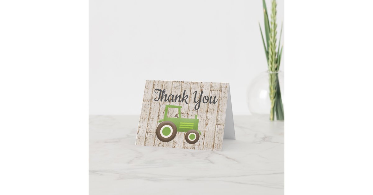 Green Tractor Farm Thank You Card | Zazzle