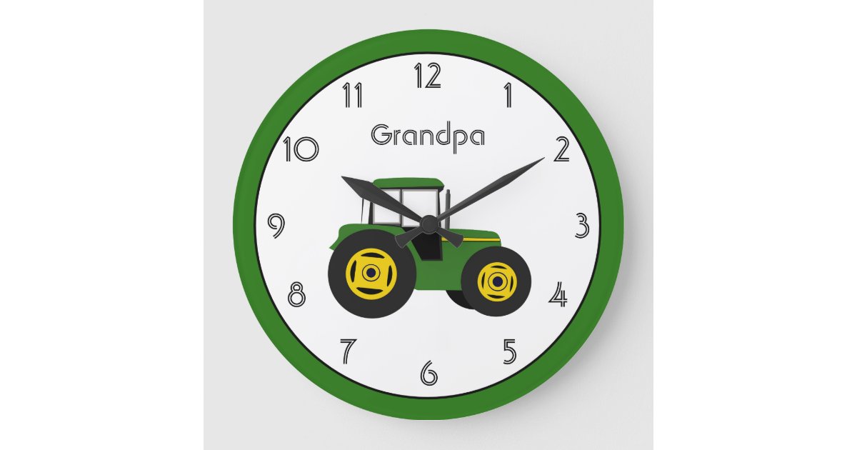Green Tractor Personalized Large Clock | Zazzle