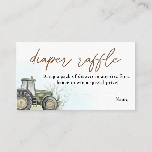 Green Tractor Ranch Farm Diaper Raffle Watercolor Enclosure Card | Zazzle