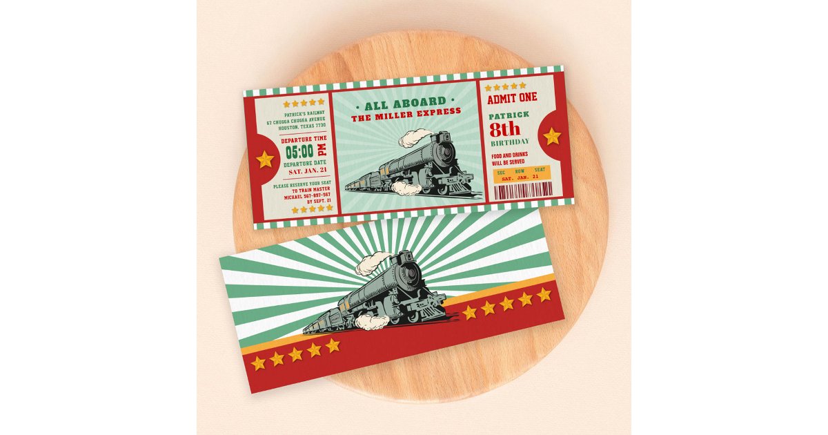 Green Train Ticket Birthday Boarding Pass Invitation | Zazzle