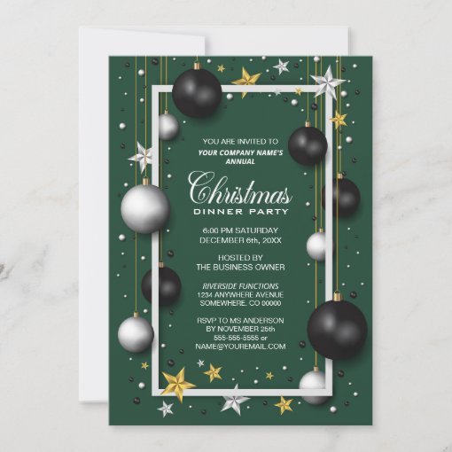 Green Tree Ornaments Corporate Christmas Dinner Invitation | Zazzle