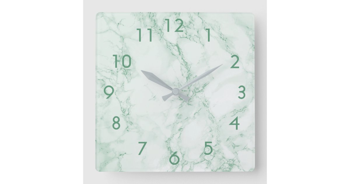 Green trendy marble square wall clock | Zazzle