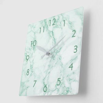 Green trendy marble square wall clock | Zazzle